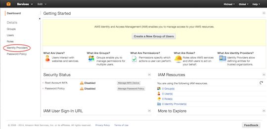Configuring an SSO connection to Amazon Web Services