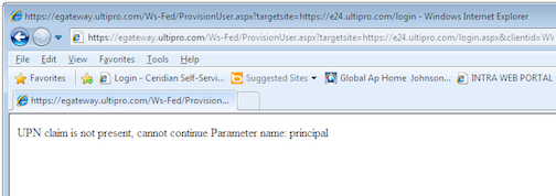 PingOne: "UPN claim is not present" message when logging into UltiPro